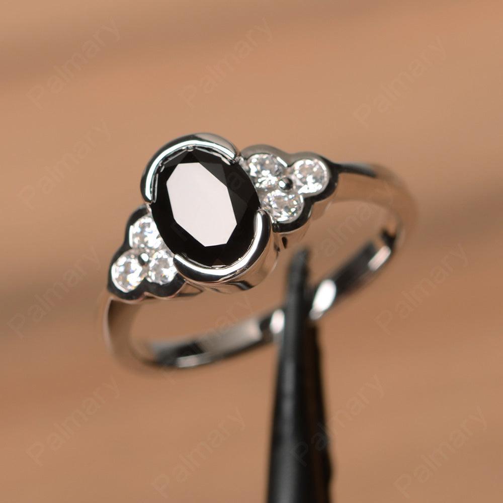 Black Spinel Bezel Oval Engagement Ring – Palmary