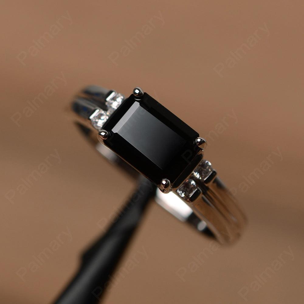 Emerald Cut Horizontal Black Spinel Engagement Rings – Palmary